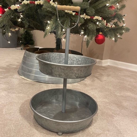 Holiday | Farmhouse Galvanized Silver Metal Tiered Tray | Poshmark